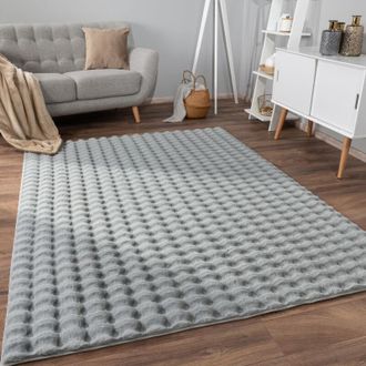 Paco Home Paco Home - Tapis Bubble Salon Chambre Fourrure &agrave; poils longs Design g&eacute;om&eacute;trique 3D 160x220 cm, Gris 3