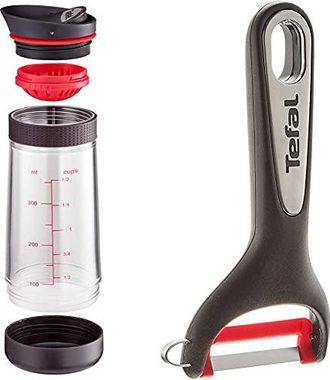 T-fal K20730 Shaker à Vinaigrette, Plastique/Silicone, Noir, 18,5 x 8,3 x 8,3 cm & INGENIO Accessoires Eplucheur à légumes