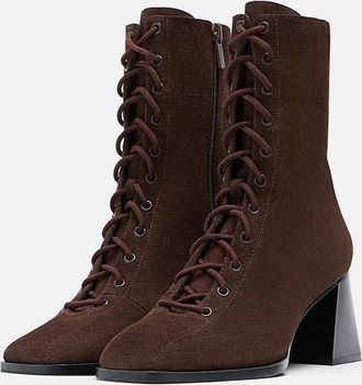 Stradivarius Schnür-Stiefeletten aus braunem Leder mit hohem Absatz-Brown