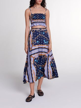 Maje Kurzer Bedruckter Satinhosenrock - Imprime Foulard Chaine Bleu - Gr&ouml;&szlig;e 32 - Maje