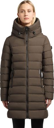 Khujo Damen Langer Wintermantel warmer Steppmantel mit schimmerndem Innenfutter und Kapuze Nekar-YM Dark Green Gr. XL