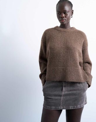Topshop Ultimate - Pull en maille duveteuse de laine mélangée - Moka-Brown