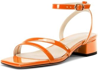 Castamere Femmes Bas Bloc Chunky Talon Heel Carr&eacute; Bout Lani&egrave;res Cheville Sandales Dress Mariage Party Chaussures 3.5 CM Heels Orange 42 EU
