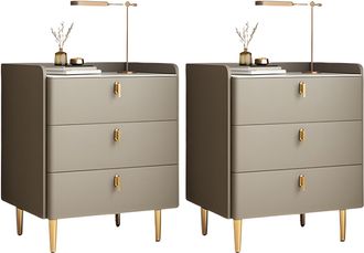 Generic 2-teiliger Moderner Nachttisch Aus Holz Mit 3 Schubladen, Schieferplatte, Dunkelgrau, Goldene Beine(Champagne/Gold Legs - 2 Piece Set,18 L x 16 W x 24