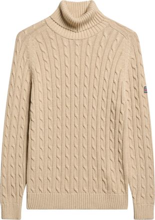 Superdry Damen Lockerer Zopfmuster-Rollkragenpullover Winter Taupe Twist 42