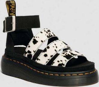 Dr. Martens Clarissa Strap Hair On Leder Quad Sandalen in Creme, Gr&ouml;&szlig;e: 36