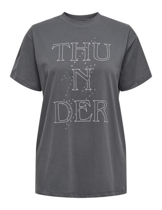 Only Damen Onldolla Life S/S Studs Top Box JRS T-Shirt, Magnet/Print:Thunder, Small