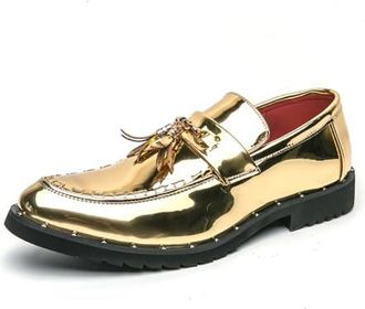 Generic Mocassins Penny pour homme avec glands - Chaussures décontractées à enfiler - Pour fête, mariage, doré, 39 1/3 EU