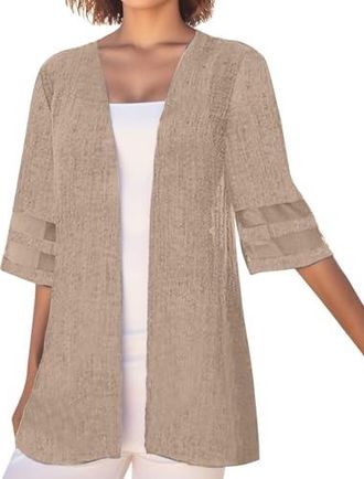 Generico Chemises à manches courtes, chemisiers grandes tailles, cardigan décontracté en tricot pour femme, veste décontractée pour femme, vêtements quotidiens