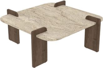 Hanah Home Table basse en bois Afrolli - 90 x 90 x 35 cm - Travertin