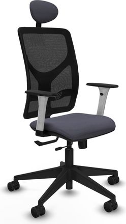 Piqueras y Crespo B&uuml;rostuhl mit wei&szlig;en und schwarzen Armlehnen, h&ouml;henverstellbarer Lendenwirbelst&uuml;tze und festem Kopfteil, ausgestattet mit Syncro/Traslack. Schwarz/Dun