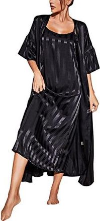 Generic Robe de chambre l&eacute;g&egrave;re pour femme avec chemise de nuit, ensemble sexy 2 pi&egrave;ces, pyjama long en soie, nuisette en satin, peignoir kimono, longue nuiset