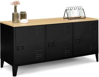 IDMarket Sideboard, niedrig, 113 cm, Ester, 3 Türen, Metall, Schwarz, Holzplatte, industrielles Design