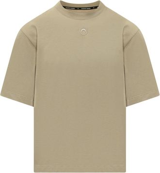 Marine Serre Homme, Tops, Beige, Taille: M Moon Logo Jersey Crewneck T-Shirt