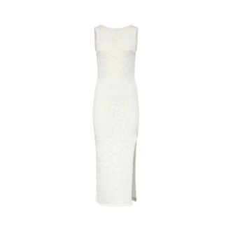 Akep Femme, Robes, Blanc, Taille: 40 FR Abito Lungo Leopard