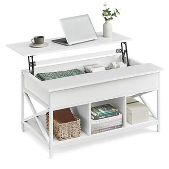 Vasagle Couchtisch, h&ouml;henverstellbarer Wohnzimmertisch, Kaffeetisch, offener und versteckter Stauraum, X-Streben, 60 x 100 x (48-62) cm, schneewei&szlig;-wei&szlig; LCT20