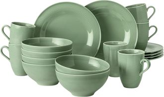 SELTMANN WEIDEN Beat Color Glaze Frühstücksservice 18-teilig - Henkelbecher, Müslischalen und Frühstücksteller für 6 Personen - Porzellangeschirr mit Rillenrelief, Sp