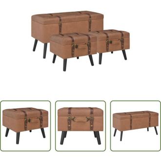 vidaXL Kunstleder Hocker - Hocker mit Stauraum 3 Stk. Braun Kunstleder