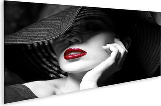 Islandburner Bild auf Leinwand Mysteriöse Frau Mit Schwarzem Hut Und Roten Lippen Bilder Wandbilder Poster