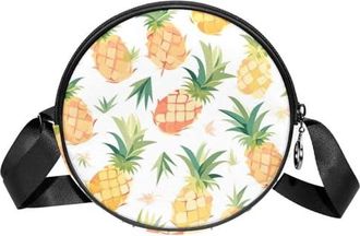 Generic Sac &agrave; bandouli&egrave;re rond rond pour femme, motif ananas avec fermeture &eacute;clair, bretelles r&eacute;glables, style d&eacute;contract&eacute;