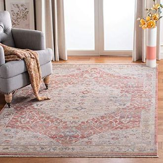 Safavieh Tapis Contemporain pour Salon, Salle à Manger, Chambre à Coucher - Kenitra Collection, Tapis à Poil Court, Rose et Gris, 152 x 244 cm