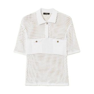 Twinset Femme, Tops, Blanc, Taille: 36 FR Mesh Knit Polo Jumper