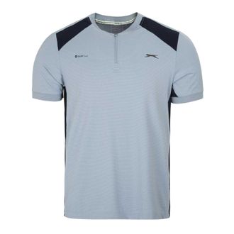 Slazenger T-Shirt f&uuml;r Herren, Rei&szlig;verschluss, gewebter Stoff, Emblem (Blau/Marine)