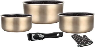 Herzberg Induktions-Kochtopfset 5-teilig - Geschmiedete Aluminiumt&ouml;pfe mit Marmor-Beschichtung und Abnehmbarem Griff - Kupfer
