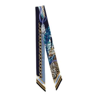 Ferragamo Foulard en soie imprim&eacute; l&eacute;opard et cha&icirc;ne - Femme - Accessoires - Bleu - Taille: ONE Size