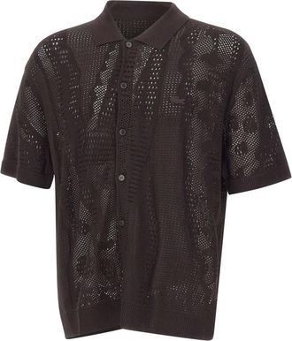 Lacoste Homme, Chemises, Brun, Taille: M Chemise Crocodile en maille ajour&eacute;e