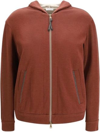 Brunello Cucinelli Femme, Sweatshirts et sweats &agrave; capuche, Brun, Taille: 44 FR Monile Zipped Sweat &agrave; capuche