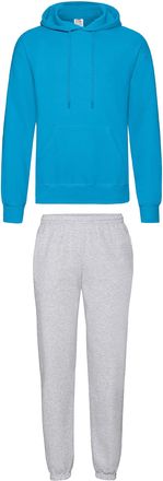 Fruit Of The Loom Jogginganzug Hausanzug Sportanzug Jogginghose & Kapuzensweatshirt (XL, Grau & Azure Blue)