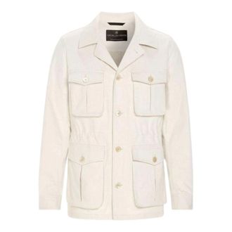Oscar Jacobson Regular Fit Overshirt in Cotton Blend with Twill Structure - - Jackets - Herren - Wei&szlig; - XS