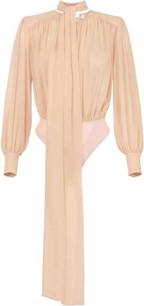 Elisabetta Franchi Femme, Tops, Beige, Taille: 38 FR Body en georgette de soie avec ceinture