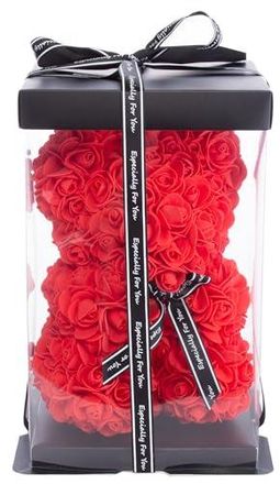 Brandsseller Ourson en Roses Artificielles 25x16 cm - Ourson Décoratif en Fleurs de Soie, Cadeau Romantique pour Saint-Valentin, Anniversaire, Mariage - Inclus Cof