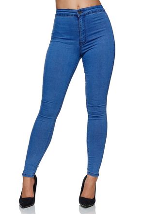 Elara Damen Slim Fit Hose Highwaist Jeans Chunkyrayan 915-3D Hellblau 36 (S)