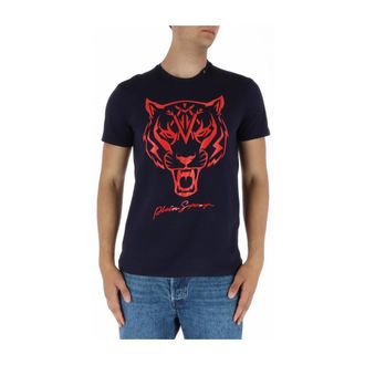 Plein Sport Blau Bedrucktes Kurzarm T-shirt - - Tops - Herren - Blau - S