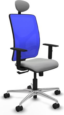 Piqueras y Crespo PC-Stuhl aus blauem Netzstoff, mit 1D-Armlehnen, h&ouml;henverstellbarer Lendenwirbelst&uuml;tze und festem Kopfteil, ausgestattet mit 3 Positionen und Schneide
