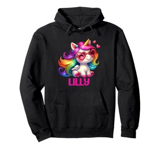BDAZ Lilly Personalisierter Name Buntes Einhorn Damen M&auml;dchen Pullover Hoodie