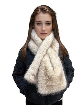 Lina & Lily Grand &Eacute;charpe R&eacute;versible Hiver Femme en Fausse Fourrure Cuir de Mouton (Beige)