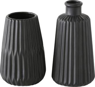 Boltze Boltze Vasen Set Esko 2-teilig, Blumenvasen aus Keramik, ø ca. 8,5 cm, ohne Blumen, skandinavischer Stil, Schwarz Lasiert