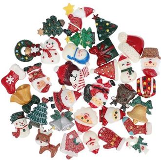 Supvox Lot de 50 Pi&egrave;ces dAccessoires de No&euml;l en R&eacute;sine - Miniatures pour D&eacute;corations DIY (Cloches, P&egrave;res No&euml;l, Bonhommes de Neige) - Mod&egrave;le Assorti