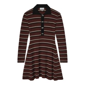 Ganni Polo-Kleid aus gestreifter Merinowolle - - Dresses - Damen - Mehrfarbig - M