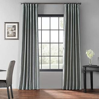 Half Price Drapes PDCH-KBS7BO-108 Verdunklungsvorhang, Vintage-Stil, strukturiert, Dupioni-Kunststoff, 1 Panel, Polyester-Mischung, Storm Grey, 50 in x 108 in