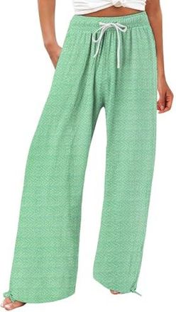 Generic Pantalon d&eacute;t&eacute; d&eacute;contract&eacute; en lin pour femme - Taille haute - Cordon de serrage - Pour le sport, la course &agrave; pied, rose vif, XL