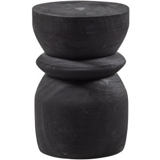 Woood Bikkel Hocker Rund - Schwarz gef&auml;rbtes Paulownia-Holz Langlebig Sitzhocker Planzentisch Couchtisch 2er Set Beistelltische - &oslash;28x40 cm