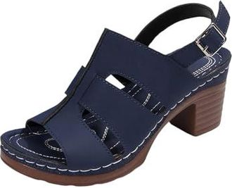 Generic Sandales d&eacute;t&eacute; d&eacute;contract&eacute;es et respirantes pour femme - Couleur unie - Bout ouvert - &Eacute;l&eacute;gant talon &eacute;pais - Sangle de cheville - Pour le travail et les