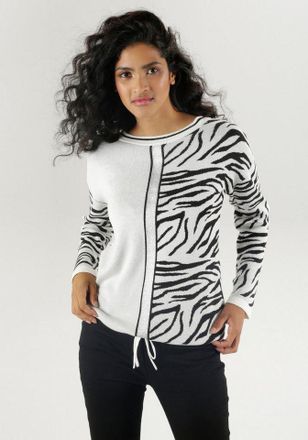 Aniston Strickpullover mit Tunnelzug am Saum und gl&auml;nzendem Band