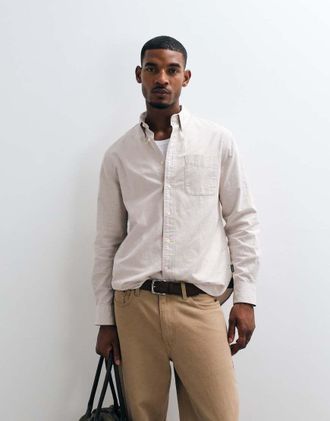 Barbour Authentic Oxford Hemd mit langen &Auml;rmeln in Stone-Neutral