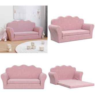 vidaXL Canap&eacute;-lit pour enfants 2 places rose peluche douce - Canap&eacute; Enfant - Canap&eacute; Lit Enfant - Mobilier B&eacute;b&eacute; - Meubles Enfant - Fauteuil Enfant